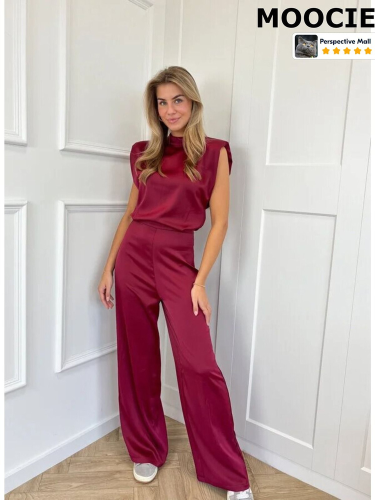 Комплект одежды Женский MOOCIE Повседневный бордовый, размер 44 Тенсель, Политекс Однотонный ...