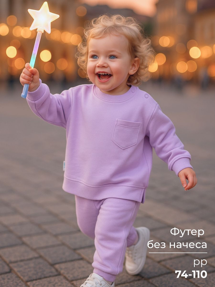 Комплект одежды Девочки Ramelka Повседневный брючный лавандовый, размер 86 Футер двухнитка ...