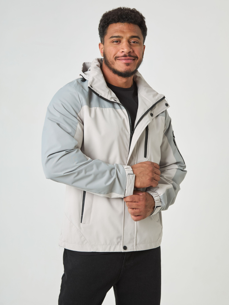 Ветровка Мужской KINGSO MENS светло-серый, серый капюшон Полиэстер, размер 58 Длинный Демисезон ...