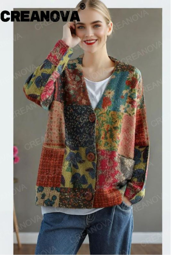 Свитер Женский CREANOVA разноцветный Knitted fleece, размер 48 Длинный купить c доставкой на ...