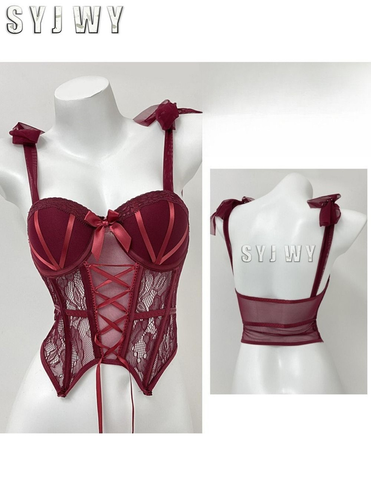 Корсет Женский SYJWY Корсет бордовый меланж Завязки, размер 44 Повседневный Однотонный Поролон ...