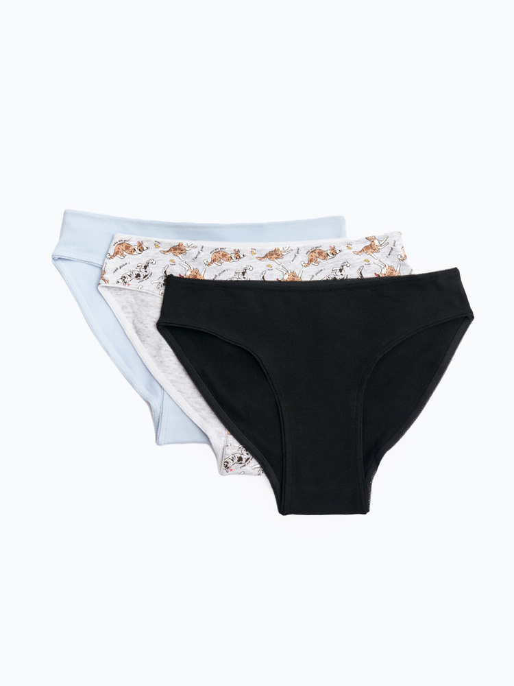 Комплект трусов Женский Zolla слипы Хлопок, Эластан черный, размер 48 Китай Повседневный, рост ...