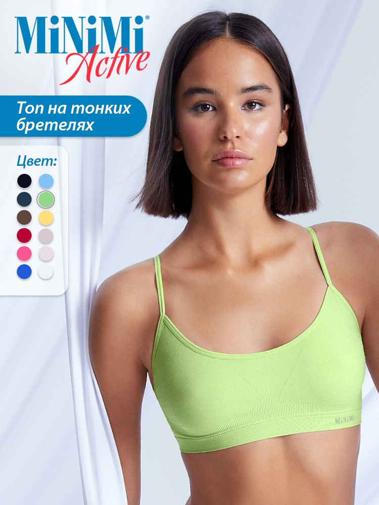 Топ Женский Minimi салатовый, размер 48, 50 Микрофибра Без рукавов Повседневный Бег, Гимнастика ...