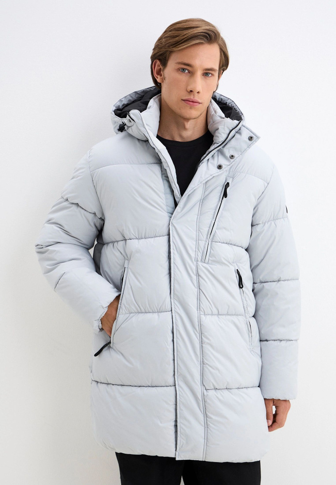Пуховик Мужской Tom Tailor светло-голубой стойка Полиэстер, размер 52 Длинный Зима Полиэстер ...