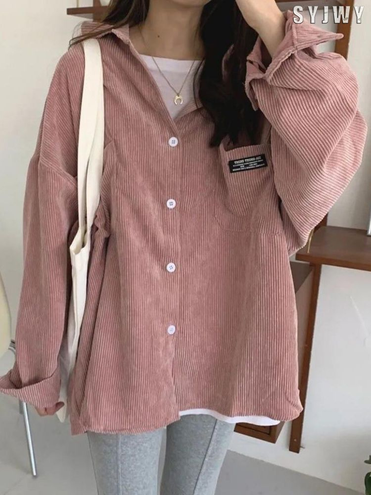 Рубашка Женский SYJYW пудровый Длинный Политекс Манжеты Другое, размер 46 свободный Пуговицы ...