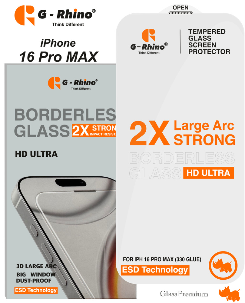 Защитное стекло G-Rhino HD Ultra для iPhone 16 Pro Max / 6.9" / БЕЗ чёрных рамок, улучшенный ...