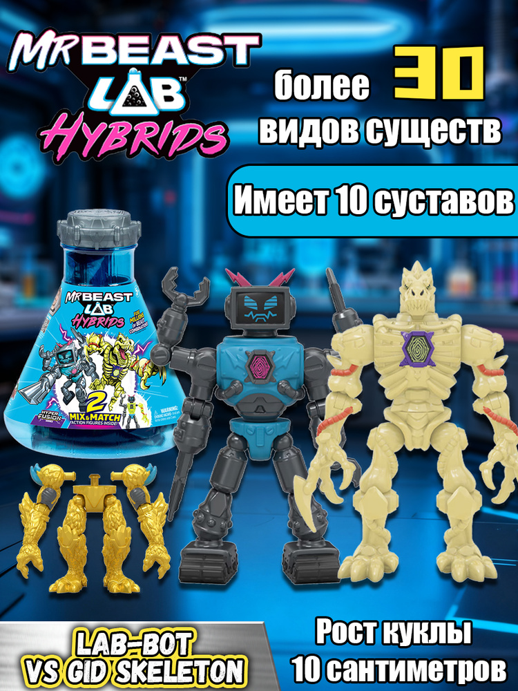 MrBeast Lab Hybrids 2 Pack - Lab-Bot vs GID Skeleton / детские игрушки ...