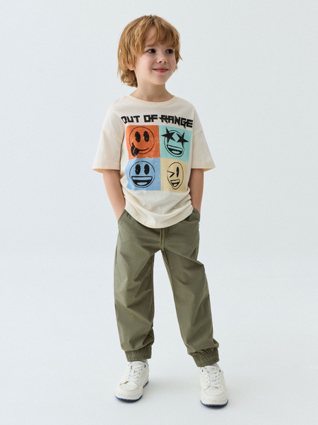 Брюки Мальчики SELA джоггеры темно-зеленый Текстиль Повседневный, размер 110 Резинка Демисезон ...