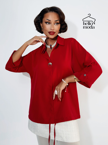 Блузка Женский HELLO MODA! красный Полиэстер Три четверти Однотонный, размер 54 Россия ...