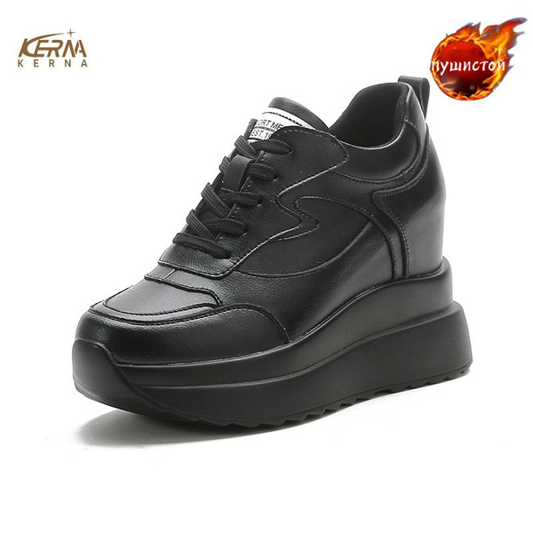 Кроссовки Женский KERNA Кожа Бег, Туризм, размер 37 R (средняя) Зима Шнурки Каблук + платформа ...