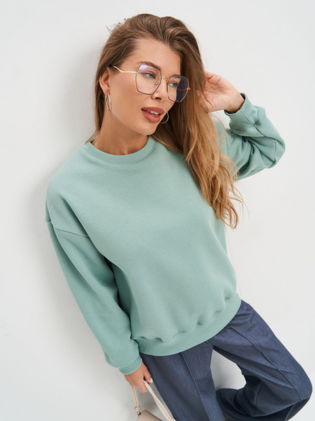 Свитшот Женский Avese зеленый Футер с начесом, Футер трехнитка, размер 52 оверсайз Длинный ...