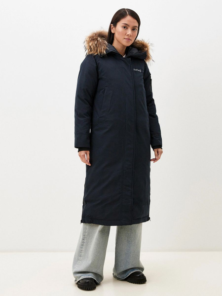 Пуховик Женский RedFox Капюшон, Карманы черный круглый Полиэстер, Хлопок, размер 46, 48 Длинный ...