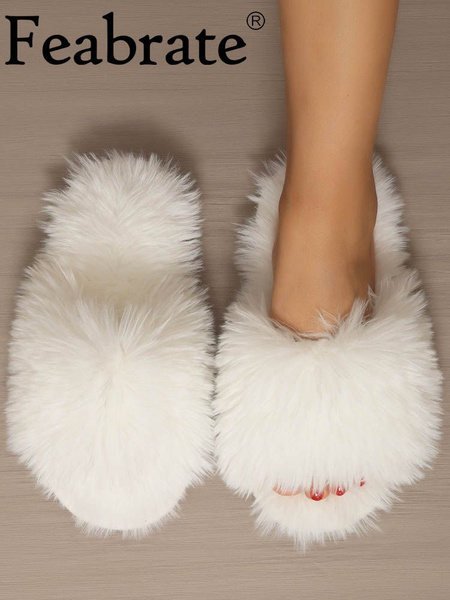 Тапочки Женский Feabrate, размер 40, 41 белый Открытый нос Без каблука Без застёжки Зима купить ...