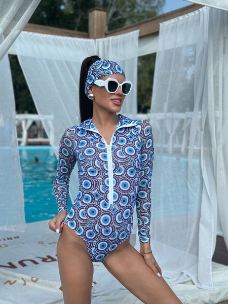 Купальник слитный Женский MARMELAD без косточек синий, белый Пляжный, размер 50 Водные виды ...