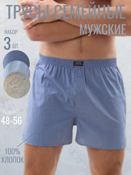 Комплект трусов Мужской ZEVS шорты Хлопок голубой, размер 52, 54 Средняя Китай Повседневный ...