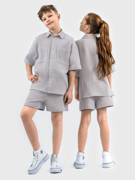 Комплект одежды Девочки, Мальчики Valini Повседневный с шортами серый, светло-серый, размер 158 ...
