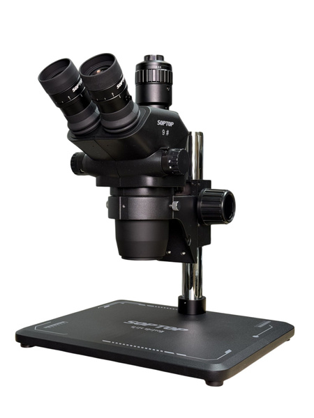Микроскоп тринокулярный SopTop 9 с подсветкой и линзой (Активный глаз; большой стол; черный ...