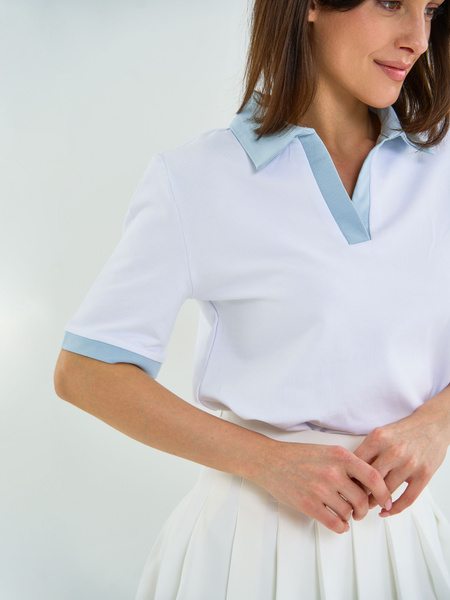 Поло Женский MYCODE белый, голубой Короткий, размер 50, 52 Хлопок, Полиэстер Однотонный прямой ...