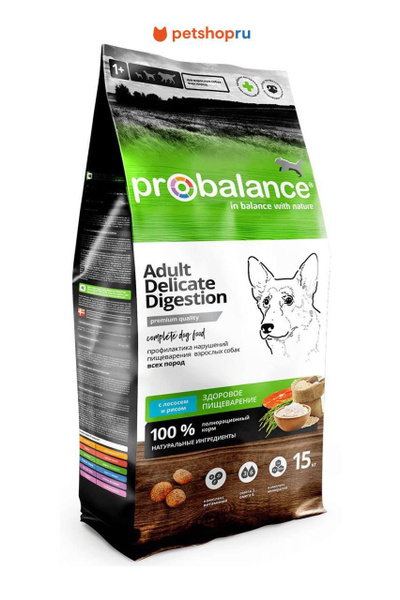 Probalance для собак всех пород, профилактика нарушений пищеварения, с лососем и рисом, 15 кг ...