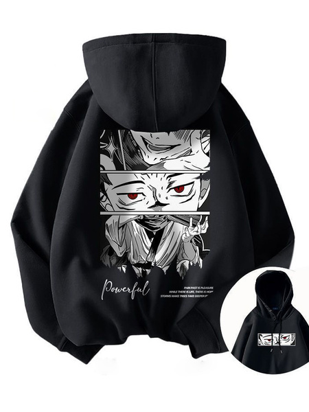 Худи Мужской SYJWY черный Без застежки Хлопок, Полиэстер, размер 50 свободный Длинный Портрет ...