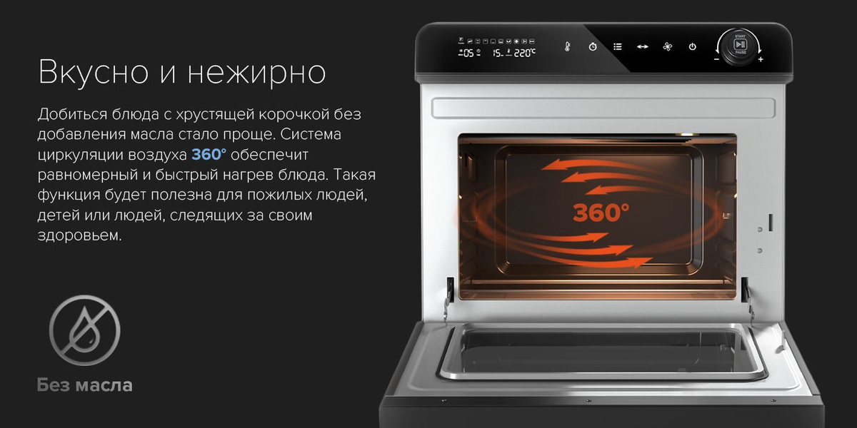 Аэрогриль Libhof AFX-30, 18 автопрограмм, объем 28 л, таймер до 12 часов, жаропрочный двойной ...