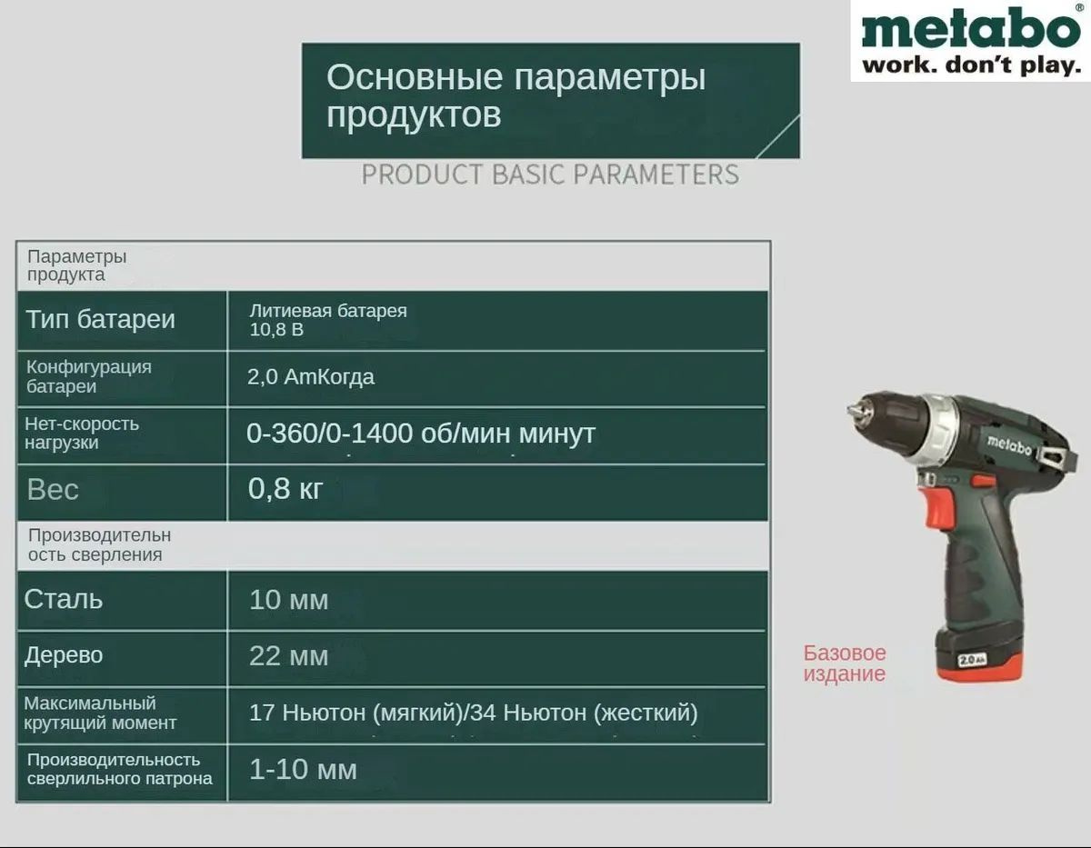 Аккумуляторная дрель-шуруповерт Metabo PowerMaxx BS 12V 1x2Ah, зарядное ...