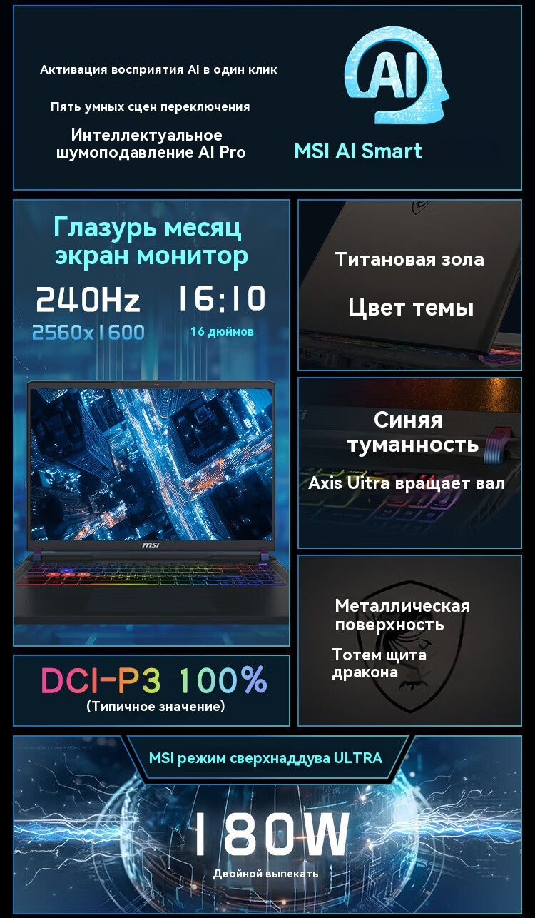 Игровой ноутбук MSI, 16, Vector 16 HX AI A2XWGG-018CN_Vector 16 HX AI A2XWGG-018CN-16-4D, Intel ...