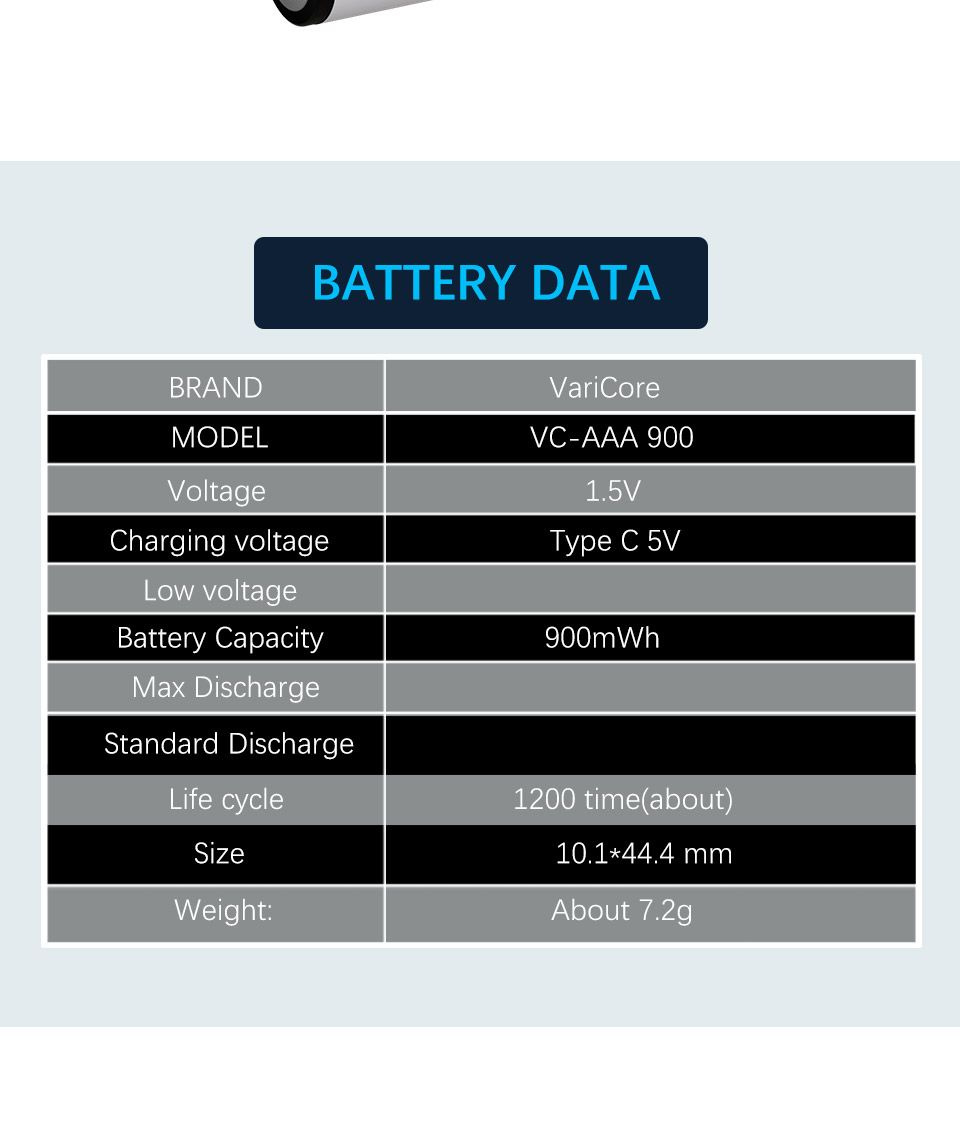 Li-ion battery Аккумулятор AAA 1.5V, 900 мВтч VariCore ,8шт купить на ...