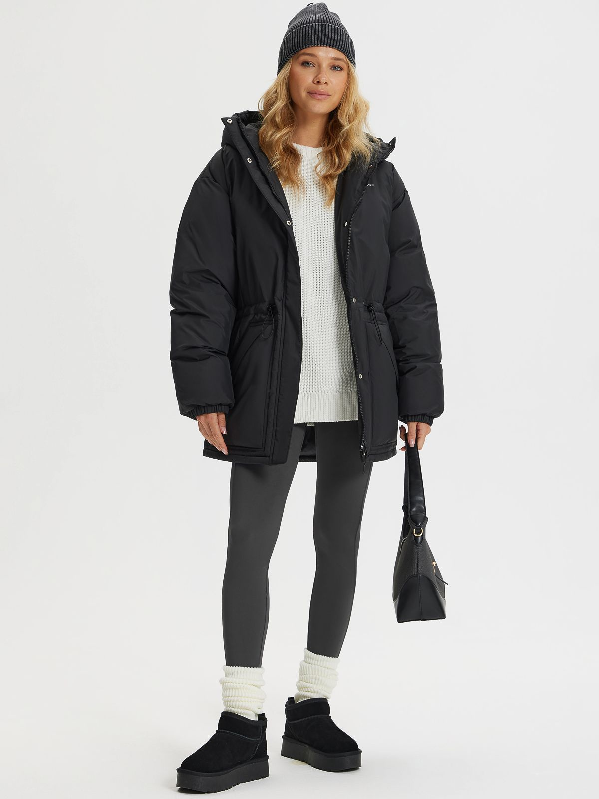 Куртка Женский NEVERLATE Молния черный капюшон Полиэстер, размер 46 Длинный Демисезон оверсайз ...