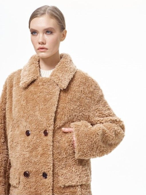 Шуба искусственная Женский Vira Plotnikova коричневый, светло-коричневый английский воротник ...