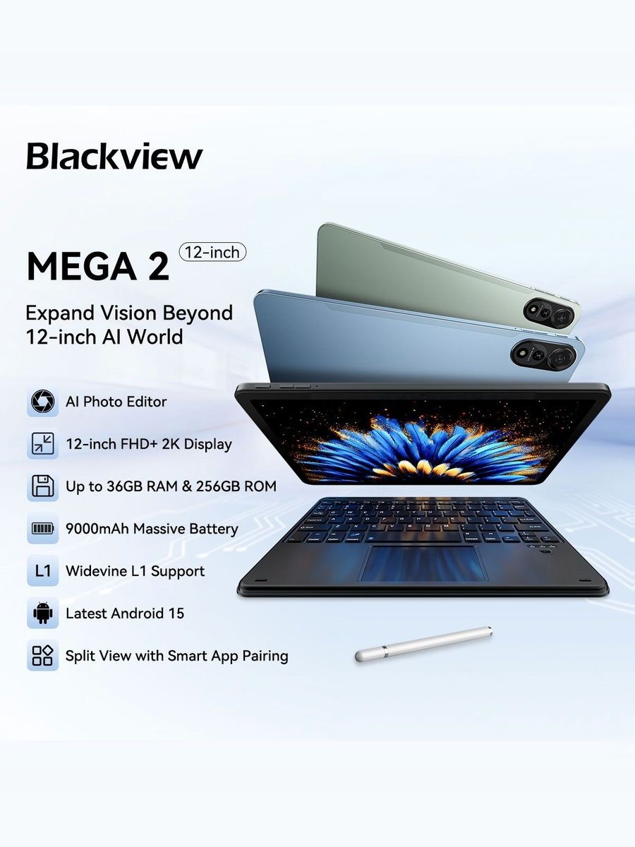 Blackview Планшет Mega 2 12" IPS 2000x1200, 12 ГБ / 256 ГБ 9000 голубой ...
