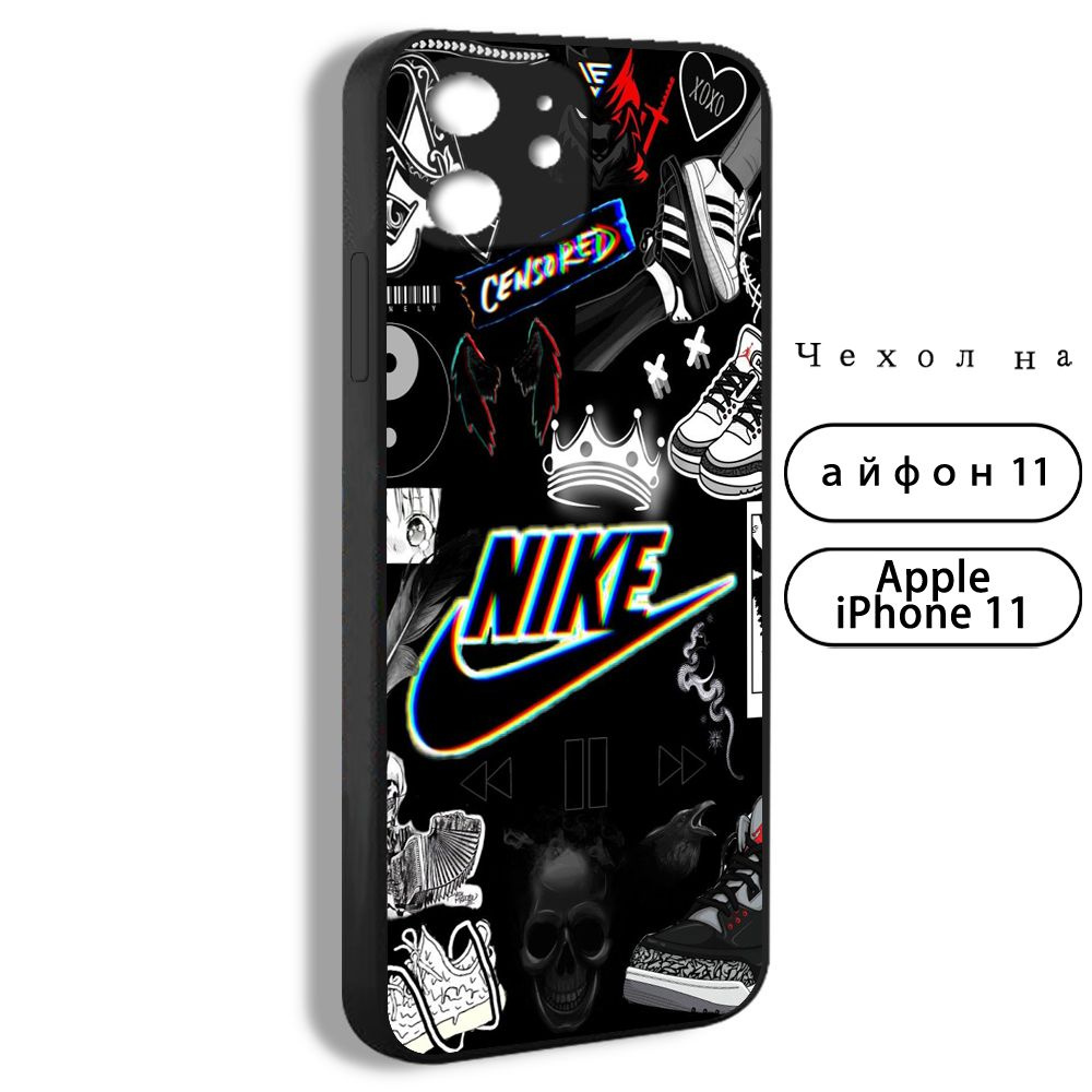 чехол для айфон iPhone 11 NIKE Логотип найк неон Красочный Чёрная найк ...