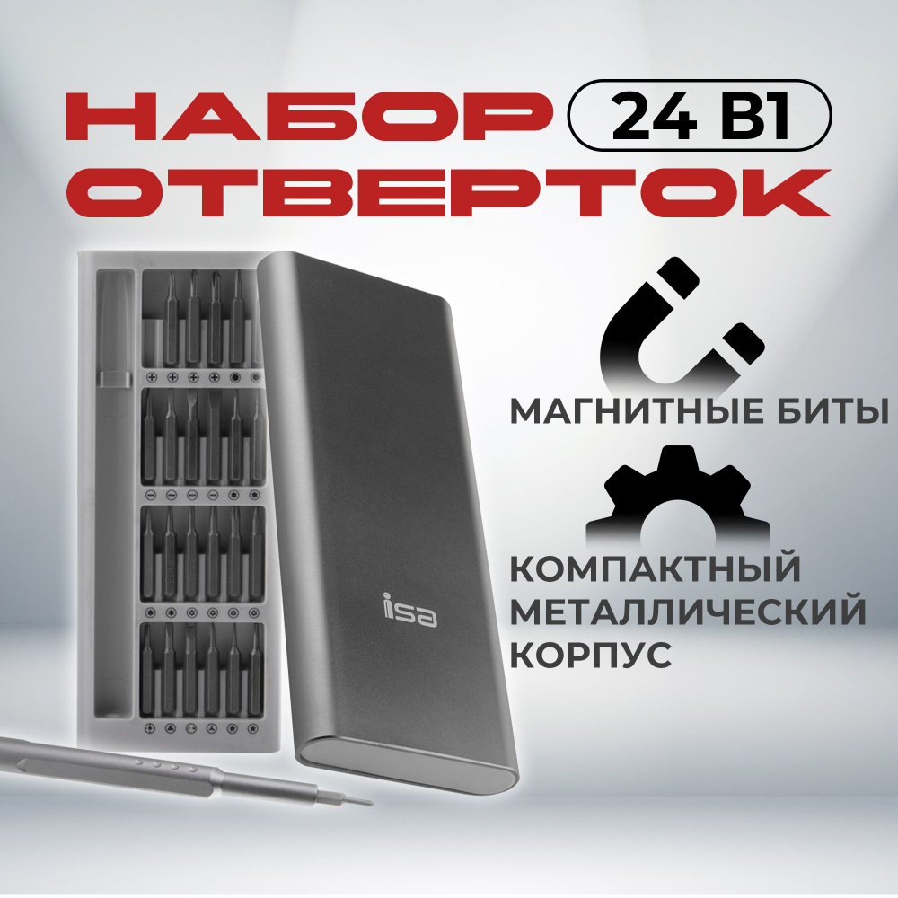 Набор отверток для точных работ со сменными битами ISA, в металлическом ...