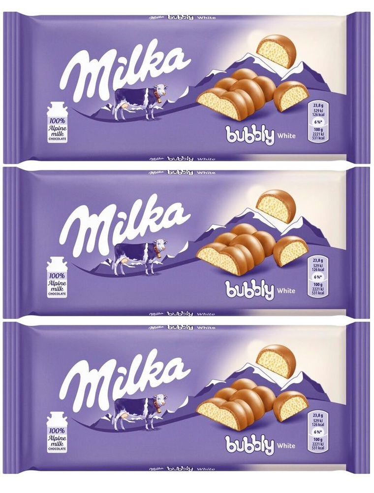 Шоколадная плитка Milka White Bubble / Милка Вайт Бабл 95гр 3шт ...