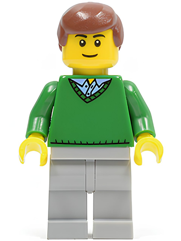 Минифигурка Lego Green V-Neck Sweater, Light Bluish Gray Legs, Reddish ...
