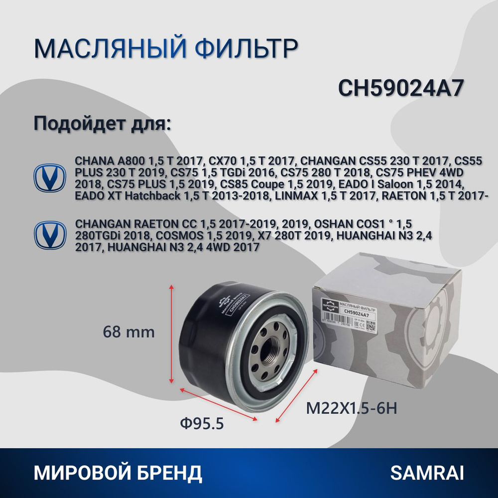 Масляный фильтр Changan CS55, CS75, CS85, EADO I, EADO XT, LINMAX, RAETON, CH59024A7/ OEM ...