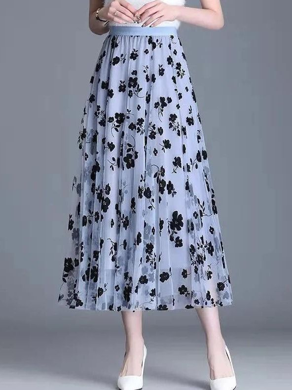 Юбка Женский SYJYW синяя лазурь Полиэфирный шелк в складку, размер 44 Без застежки Макси На ...