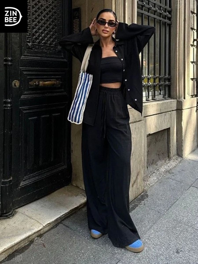 Костюм спортивный Женский ZinBee Повседневный черный, размер 56 Полиэфирное волокно Однотонный ...