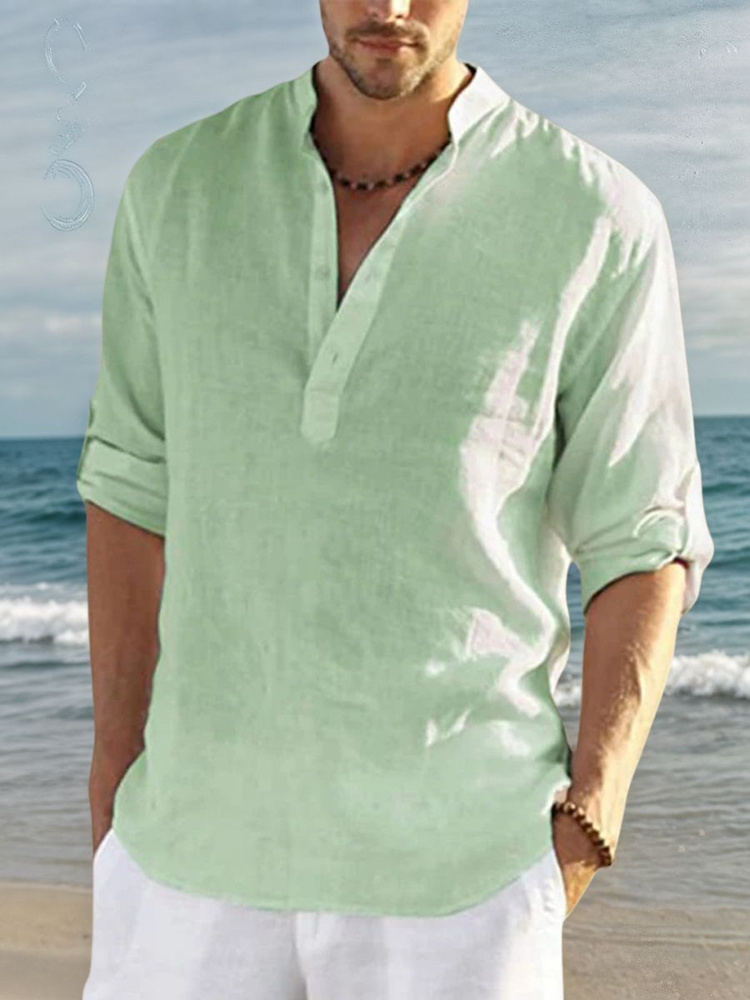 Рубашка Мужской TUSHANGGE бледно-зеленый Короткий Манжеты, Воротник Однотонный, Пэчворк, размер ...
