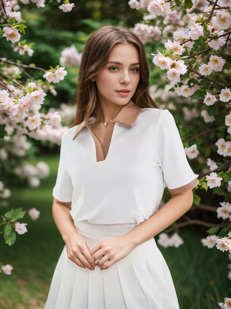 Поло Женский MYCODE белый, коричневый Короткий, размер 50, 52 Хлопок, Полиэстер Однотонный ...