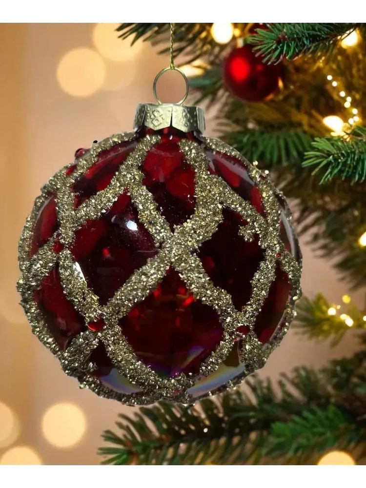 Шар стеклянный новогодний с бусинами 10 см купить c доставкой на OZON ...
