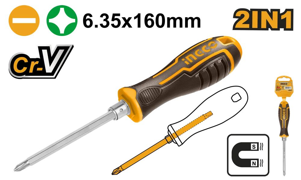 Отвертка двухсторонняя INGCO AKISD0201 INDUSTRIAL SL6+PH2 купить на ...