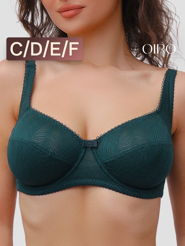 Бюстгальтер Женский OIRO на косточках, с мягкой чашкой, размер 90F изумрудный Нейлон, Спандекс ...