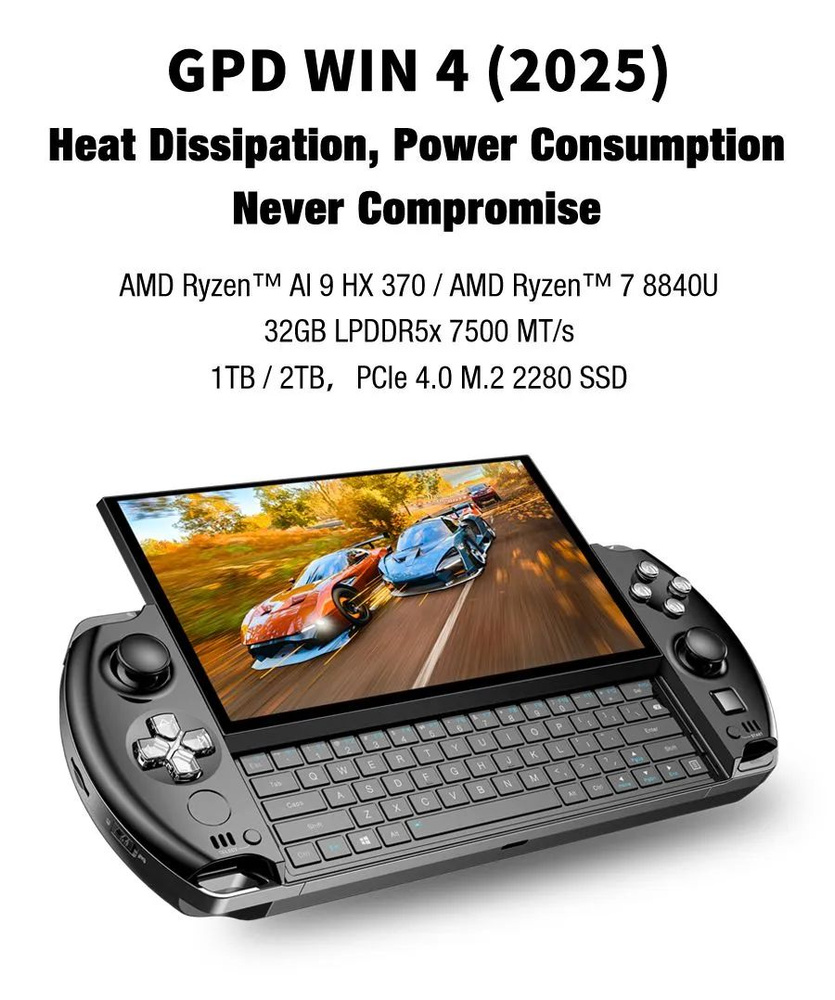 Ноутбук, 6, GPD Gamepad Digital WIN4, AMD Ryzen AI 9 HX 370, 32 ГБ, AMD ...