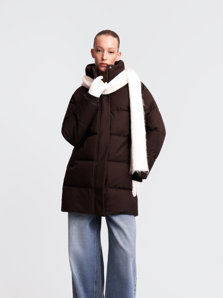 Пуховик Женский Zolla темно-коричневый Полиэстер, размер 46 Длинный Зима Китай купить c ...