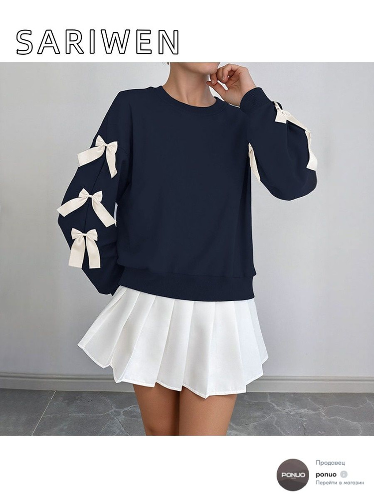 Толстовка Женский SARIWEN Узел темно-синий графитовый Другое Политекс, размер 42 Длинный Другое ...