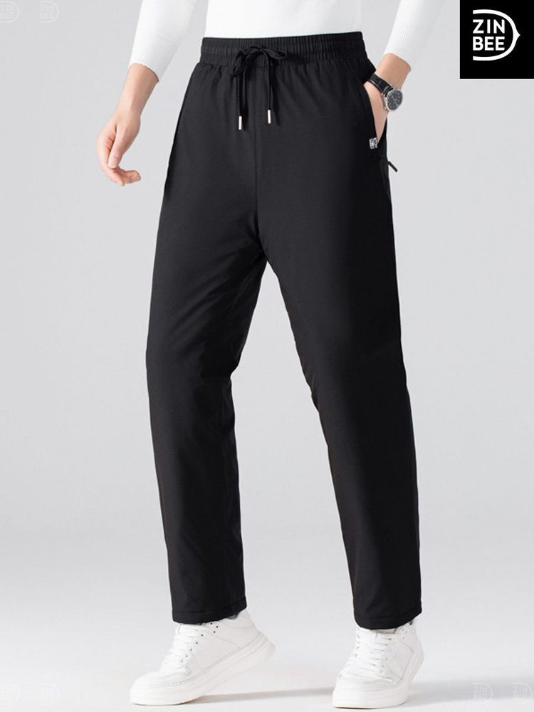 Брюки утепленные Мужской ZinBee слим черный Полиэстер Повседневный, размер 50 Без застежки Зима ...