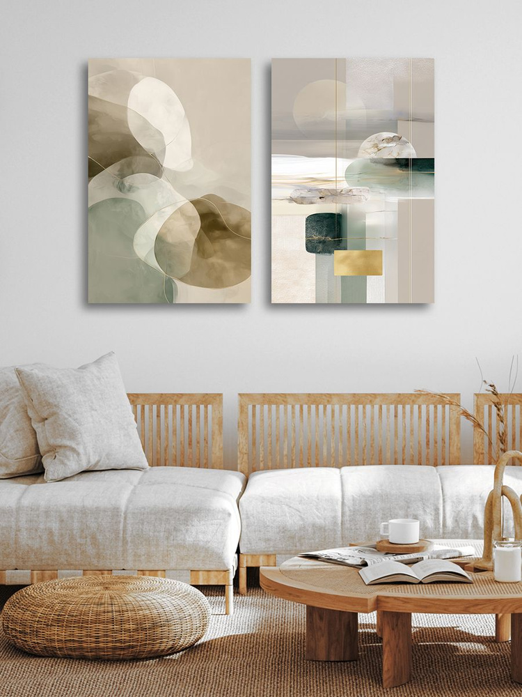 LOFTime Картина "Комплект картин на холсте LOFTime 2 шт 40Х60 Абстракция пятна беж зел КC-1901 ...