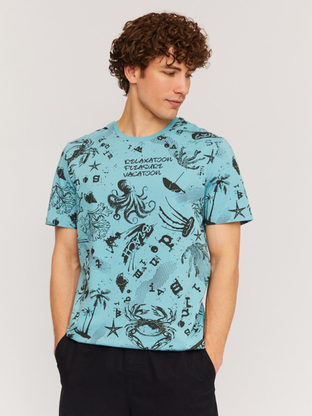 Футболка Мужской Zolla бирюзовый, размер 48 Хлопок Повседневный Узбекистан, рост 182-188 купить ...