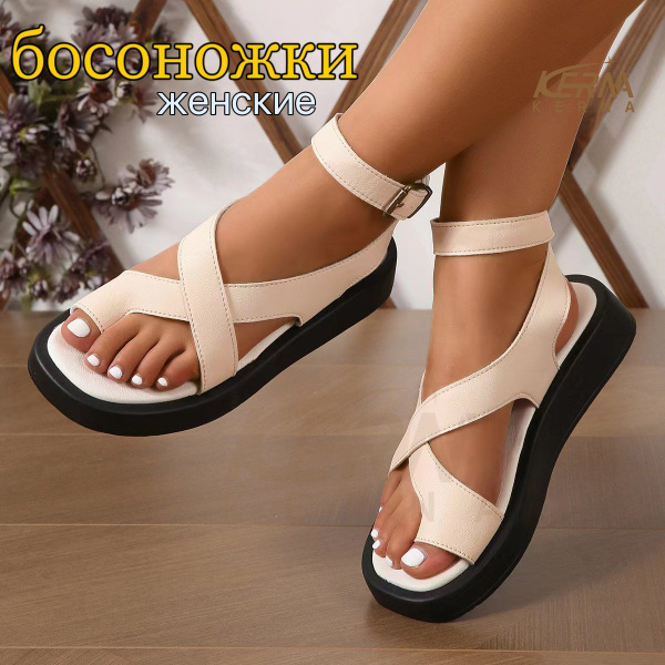 Босоножки Женский KERNA Без каблука Искусственная кожа, размер 36 Толстая подошва R (средняя ...